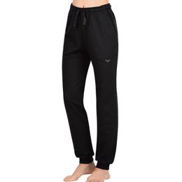 Sweathose TRIGEMA "TRIGEMA Jogginghose aus Biobaumwolle", Damen, Gr. L, US-Größen, schwarz, 75% Baumwolle (Biobaumwolle kbA), 25% Baumwolle (recycelt), Basic, Hosen