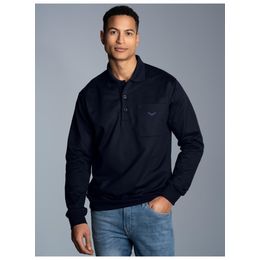 Sweatshirt TRIGEMA "TRIGEMA Langarm Polo aus Sweat-Qualität" Gr. L, blau (navy) Herren Sweatshirts