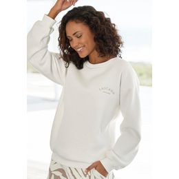 Sweatshirt Lascana "-Pullover" Gr. 32/34, beige (creme) Damen Sweatshirts mit weiten Ärmeln, Loungewear, Loungeanzug