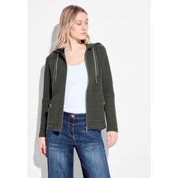 Kapuzensweatjacke Cecil, Damen, Gr. XS (36), grün (cool khaki), Jersey, Obermaterial: 73% Baumwolle, 19% Polyester, 7% Viskose, 1% Elasthan, modisch, regular fit, Sweatjacken, mit Kordel