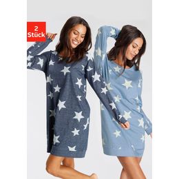 Sleepshirt Vivance Dreams Gr. 32/34, N-Gr, blau (hellblau gemustert), Damen, Single Jersey, Obermaterial: 50% Baumwolle, 50% Polyester, Kleider, mit Sterne-Druck