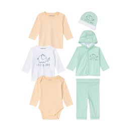 Starterpaket Kidsworld "6 teiliges Baby-Set - NEUE KOLLEKTION" Gr. 50/56, grün (mint, gemustert) Baby KOB Set-Artikel garngefärbter Ringel, aus Bio-Baumwolle