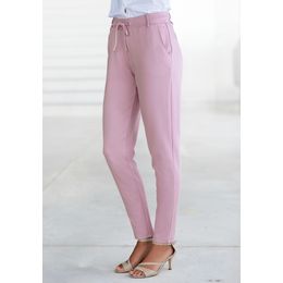 Jogger Pants Lascana, Damen, Gr. 32, N-Gr, rosa (altrosa), Sweatware, Obermaterial: 70% Viskose, 25% Polyamid, 5% Elasthan, unifarben, feminin, Basic schmal knöchelfrei, Hosen, mit elastischem Bund und Gürtelschlaufen, Loungewear