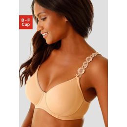 T-Shirt-BH Lascana, Damen, Gr. 100, Cup B, braun (caramel), Microtouch, Obermaterial: 82% Polyamid (TACTEL), 18% Elasthan (LYCRA), Klassisch, BHs, mit 3 Trägern (Wechselträger) und Stickerei