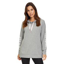 Sweatshirt Betty Barclay "Betty Barclay Sweatpullover mit Kapuze", Damen, Gr. L, grau (grau, weiß), Steppware, Obermaterial: 67% Viskose, 27% Baumwolle, 6% Elasthan. Futter: 100% Baumwolle., sportlich, lässig geschnitten lang, Langarm, Sweatshirts, Druck