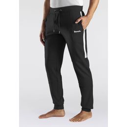 Sweathose BENCH. LOUNGEWEAR Gr. 44/46 (S), N-Gr, schwarz, Herren, Sweatware, Obermaterial: 60% Baumwolle, 40% Polyester, unifarben mit Farbeinsatz, Hosen, mit Bündchen am Beinabschluss