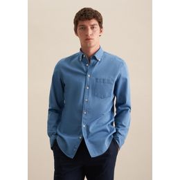 Businesshemd Seidensticker "Schwarze Rose" Gr. 37, normale Ärmellängen, blau (mittelblau) Herren Hemden Slim Langarm Button-Down-Kragen Uni