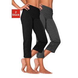 Caprihose Vivance ACTIVE, Damen, Gr. 32/34, N-Gr, grau (1x schwarz, 1x anthrazit meliert), Single Jersey, Obermaterial: 95% Baumwolle, 5% Polyester. Melange in der Packung: 60% Baumwolle, 35% Polyester, 5% Elasthan, unifarben, meliert, Basic, eng 3/4-Länge, Hosen, mit Gummibund, Loungewear