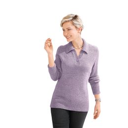 Polokragenpullover Classic Basics "Pullover", Damen, Gr. 46, lila (flieder, meliert), 93% Polyacryl, 7% Polyester, meliert, Pullover