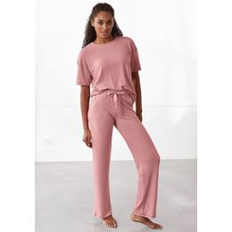 Loungehose s.Oliver Gr. 40/42, N-Gr, pink, Damen, Rippware, Obermaterial: 70% Polyester, 30% Viskose, unifarben, Hosen, mit Satinband zum Binden, Loungeanzug