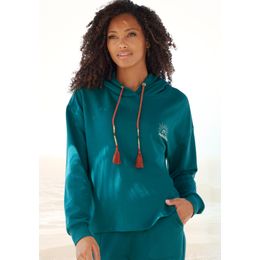 Hoodie Vivance, Damen, Gr. 32/34, blau (petrol), Obermaterial: 60% Baumwolle, 40% Polyester. Kapuzenfutter: 60% Baumwolle, 40% Polyester, bedruckt, unifarben, bequem hüftlang, Sweatshirts, Kapuzensweatshirt mit Print, Loungewear