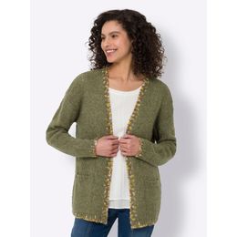 Strickjacke Heine Gr. 38, grün (khaki-ecru-meliert) Damen Strickjacken