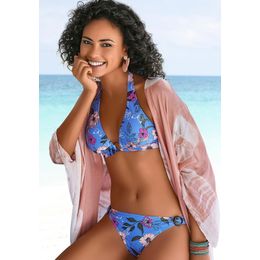 Triangel-Bikini-Top s.Oliver "Maya" Gr. 40, Cup A/B, blau (blau, bedruckt) Damen Bikini-Oberteile mit Ring in Horn-Optik