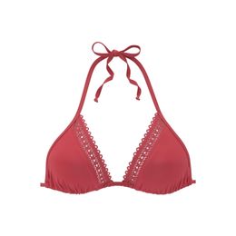 Triangel-Bikini-Top s.Oliver "Aiko" Gr. 34, Cup C/D, rot (rostrot) Damen Bikini-Oberteile mit Häkeloptik