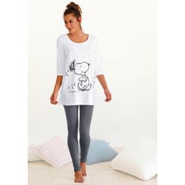 Pyjama PEANUTS Gr. 40/42, grau (ecru, anthrazit) Damen Homewear-Sets mit Leggings und legerem Shirt Snoopy Druck