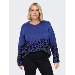 Rundhalspullover Only CARMAKOMA "CARANNI LS O-NECK JQ KNT" Gr. L (50/52), blau (sodalite blue pattern:black) Damen Pullover