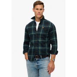 Langarmhemd Superdry "Organic Cotton Lumberjack Check Shirt" Gr. S, N-Gr, blau (frontier check navy) Herren Hemden