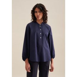 Klassische Bluse Seidensticker "Schwarze Rose" Gr. XS (34), blau (dunkelblau), Damen, 100% Baumwolle, unifarben, Blusen, Langarm Kragen Uni