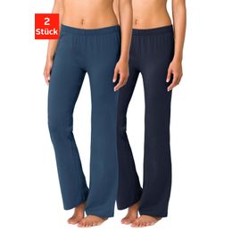 Jazzpants Vivance ACTIVE, Damen, Gr. 32/34, N-Gr, blau (1x jeans, 1x denim), Single Jersey, Obermaterial: 60% Baumwolle, 35% Polyester, 5% Elasthan, unifarben, Basic, Basic lang, Hosen, mit leicht ausgestelltem Bein, Loungewear