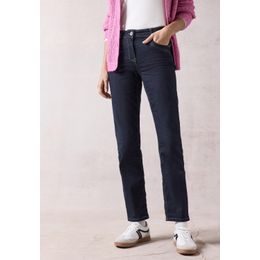 5-Pocket-Jeans Cecil "TORONTO Straight", Damen, Gr. 25, Länge 28, blau (rinsed wash), Denim/Jeans, Obermaterial: 81% Baumwolle, 17% Polyester, 2% Elasthan, unifarben, casual, slim fit lang, Jeans, mit Stretch