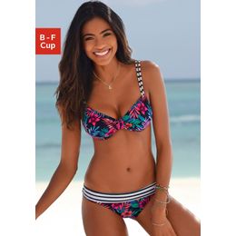 Bügel-Bikini-Top Venice Beach "Summer" Gr. 40, Cup F, blau (marine, bedruckt) Damen Bikini-Oberteile mit Doppelträgern