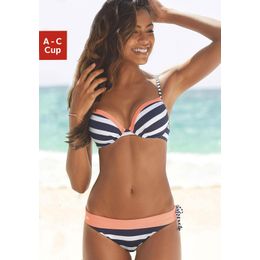 Push-Up-Bikini-Top Kangaroos "Anita" Gr. 32, Cup A, blau (marine, weiß) Damen Bikini-Oberteile im sportlichen Blockstreifendesign