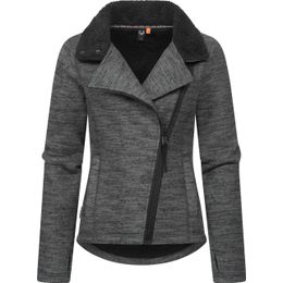 Strickfleecejacke Ragwear "Saskie Melange", Damen, Gr. M (38), grau (dunkelgrau), Obermaterial: 56% Polyester, 44% Baumwolle, Innenfutter: 100% Polyester, tailliert hüftlang, Ärmel ohne Ärmelschlitz normaler Saum mit Daumenlöchern, Jacken, Grob gestrickte Damen-Jacke mit Teddyfell-Futter