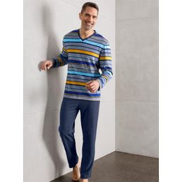 wäschepur Schlafanzug WÄSCHEPUR Gr. 52/54, bunt (marine, gelb, gestreift) Herren Homewear-Sets