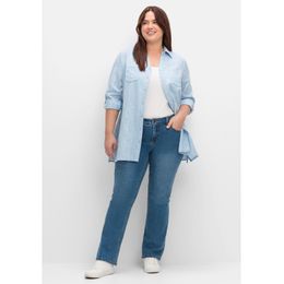 Bootcut-Jeans sheego "Große Größen" Gr. 40, Normalgrößen, blau (blue denim) Damen Jeans SUSANNE ideal bei viel Bauch und schmalen Beinen