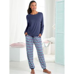 wäschepur Schlafanzug WÄSCHEPUR, Damen, Gr. 36/38, blau (marine, gemustert), 95% Viskose, 5% Elasthan, Homewear-Sets