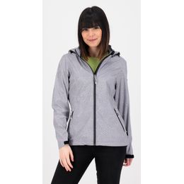 Softshelljacke LPO "SHELBY PEAK II", Damen, Gr. 36/38 (M), grau, 96% Polyester; 4% Elastan, casual, tailliert, Jacken, leichte Softshelljacke mit All-Over-Print und abnehmbarer Kapuze