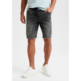 Jeansshorts Buffalo Gr. S (44/46), N-Gr, schwarz (black-moonwashed) Herren Jeans knielang, elastische Schlupf-Bermuda, kurze Hose in moonwashed