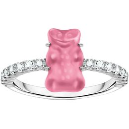 Fingerring Thomas Sabo "THOMAS x HARIBO Schmuck: Ring mit Goldbär" Fingerringe Gr. 52, Silber 925 (Sterlingsilber), 7 mm, pink (silberfarben, pink, kristallweiß, kristallweiß) Damen mit Kristallglas, Zirkonia (synth.)