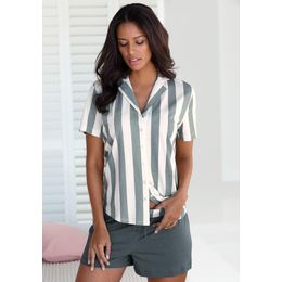 Shorty Vivance Dreams, Damen, Gr. 32/34, grau (grau, weiß), Single Jersey, Obermaterial: 100% Baumwolle, Basic, bequem kurz, Homewear-Sets, im Hemdblusenlook