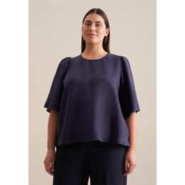 Shirtbluse Seidensticker "Schwarze Rose" Gr. 50, blau (dunkelblau) Damen Blusen Kurzarm Rundhals Uni