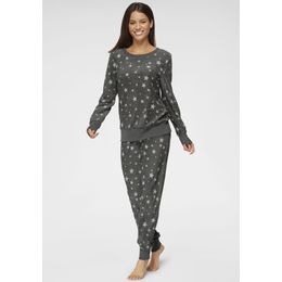 Pyjama Vivance Dreams Gr. 32/34, grau (anthrazit, weiß, allover, gemustert) Damen Homewear-Sets mit Alloverdruck