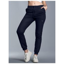 Sweathose TRIGEMA "TRIGEMA Jogginghose aus Biobaumwolle", Damen, Gr. L, US-Größen, blau (navy), 75% Baumwolle (Biobaumwolle kbA), 25% Baumwolle (recycelt), Basic, Hosen