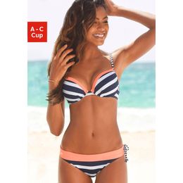 Push-Up-Bikini-Top Kangaroos "Anita" Gr. 34, Cup B, blau (marine, weiß) Damen Bikini-Oberteile im sportlichen Blockstreifendesign