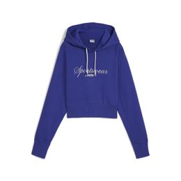 Hoodie Puma "CLASSICS+ Relaxed Hoodie Damen", Damen, Gr. L, blau (lapis lazuli blau), Obermaterial: 100% Baumwolle; Kapuzenfutter: 100% Baumwolle; Rippe: 94% Baumwolle, 6% Elasthan, relaxed fit, Langarm, Sweatshirts