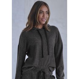 Hoodie Lascana "/Strickpullover mit Kapuze" Gr. 40/42, grau (anthrazit, meliert) Damen Sweatshirts mit Bindeband und in melierter Optik, Loungewear