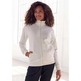 Sweatjacke BENCH. LOUNGEWEAR "-Loungejacke" Gr. 36/38, weiß Damen Sweatjacken mit Stehkragen und glänzendem Logodruck, Loungewear, Loungeanzug