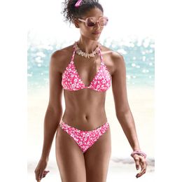 Triangel-Bikini-Top Vivance "Leni" Gr. 40, Cup C/D, weiß (neonpink, weiß) Damen Bikini-Oberteile mit gelaserter Wellenkante