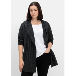 Cardigan sheego by Joe Browns "Große Größen" Gr. 44/46, grau (anthrazit) Damen Strickjacken mit Kapuze und Knopfverschluss