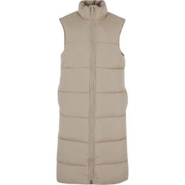 Steppweste Urban Classics "Urban Classics Damen Ladies Long Puffer Vest" Gr. 5XL, beige (wetsand) Damen Westen