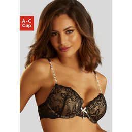 Push-up-BH Lascana, Damen, Gr. 70, Cup C, beige (schwarz, creme), Spitze, Obermaterial: 60% Polyamid, 35% Polyester, 5% Elasthan, BHs BH Push-up-BH Spitzenw&auml;sche B&uuml;gel-BH Spitzen-BH Hochzeitsw&auml;sche Hochzeitsdessous, mit femininen Perlendetails, sexy Dessous