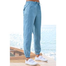 Schlupfhose Lascana Gr. 34, N-Gr, blau (jeansblau) Damen Hosen aus Webware, elastische Stoffhose mit Taschen