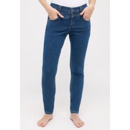 Slim-fit-Jeans Angels "SKINNY BUTTON", Damen, Gr. 36, Länge 28, blau (mid blau), Denim/Jeans, Obermaterial: 92% Baumwolle, 6% Polyester, 2% Elasthan, casual, slim fit, Jeans