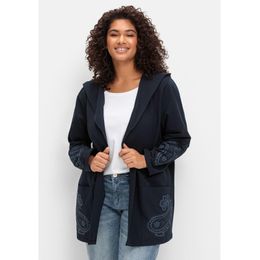 Sweatjacke sheego by Joe Browns "Große Größen" Gr. 44/46, blau (dunkelblau) Damen Sweatjacken mit Paisleydruck