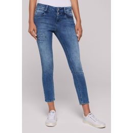 Slim-fit-Jeans SOCCX Gr. 26, Normalgrößen, blau (blue printed jogg) Damen Jeans mit normaler Leibhöhe