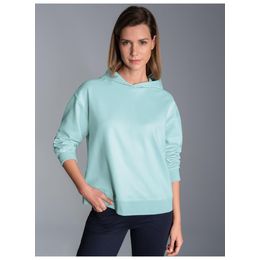 Sweatshirt TRIGEMA "TRIGEMA Dünner Oversize-Hoodie" Gr. L, blau (gletscher), Damen, 50% Baumwolle, 50% Polyester, Sweatshirts